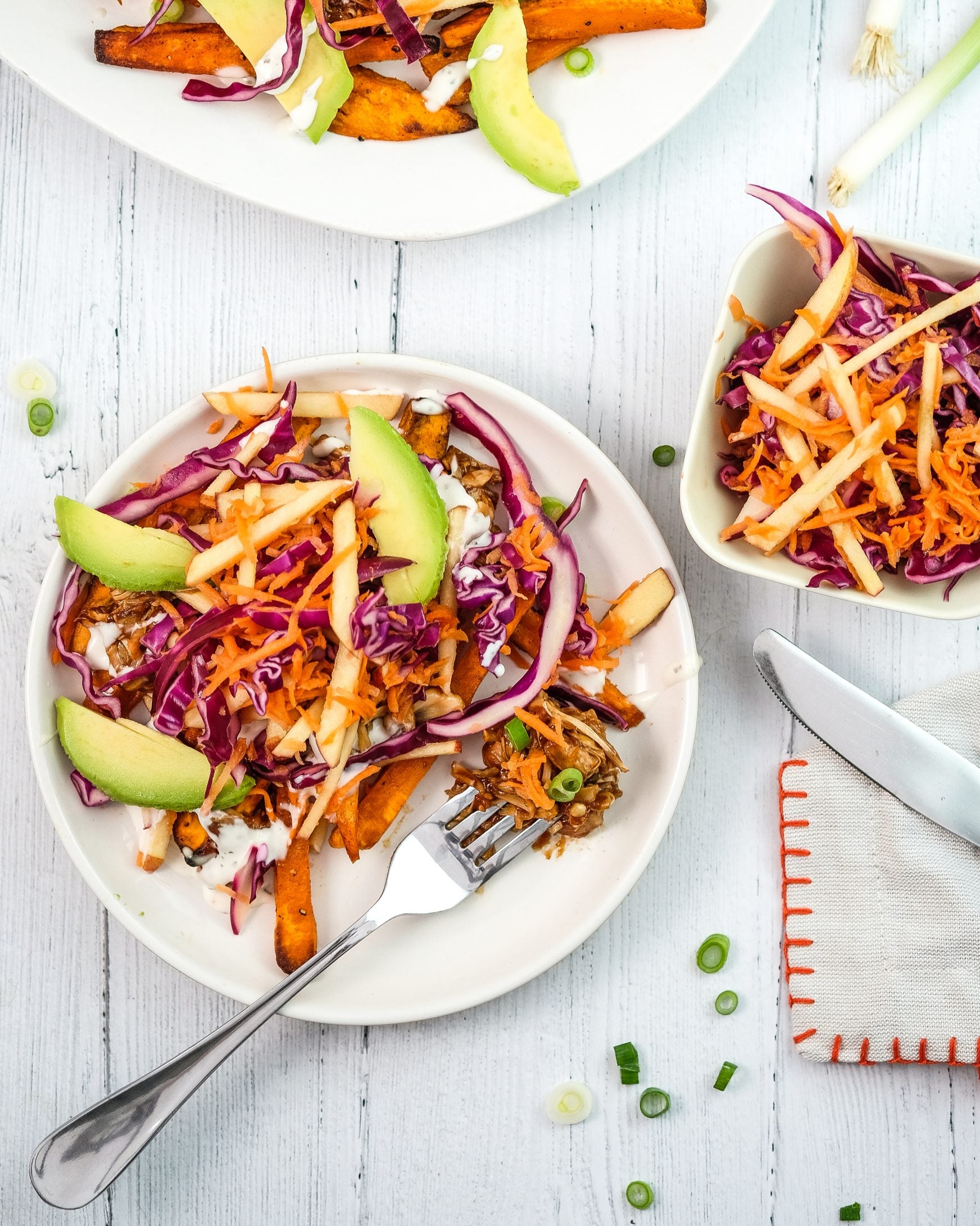 Loaded Sweet Potato Fries with BBQ Jackfruit and Red Cabbage & Apple S – Biona