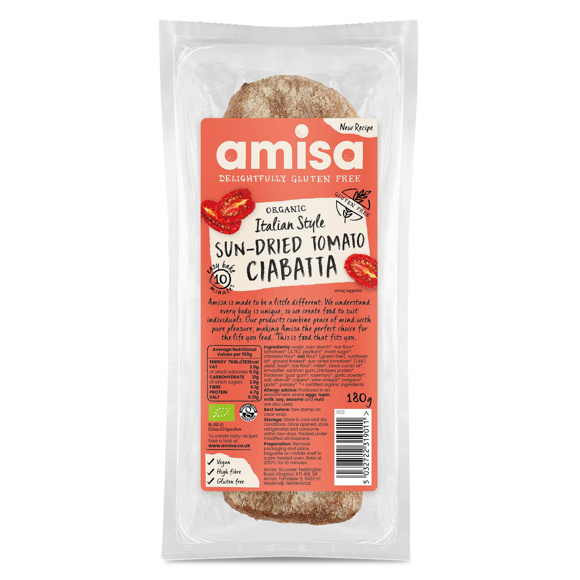 ORGANIC SUNDRIED TOMATO CIABATTA 180g – Biona