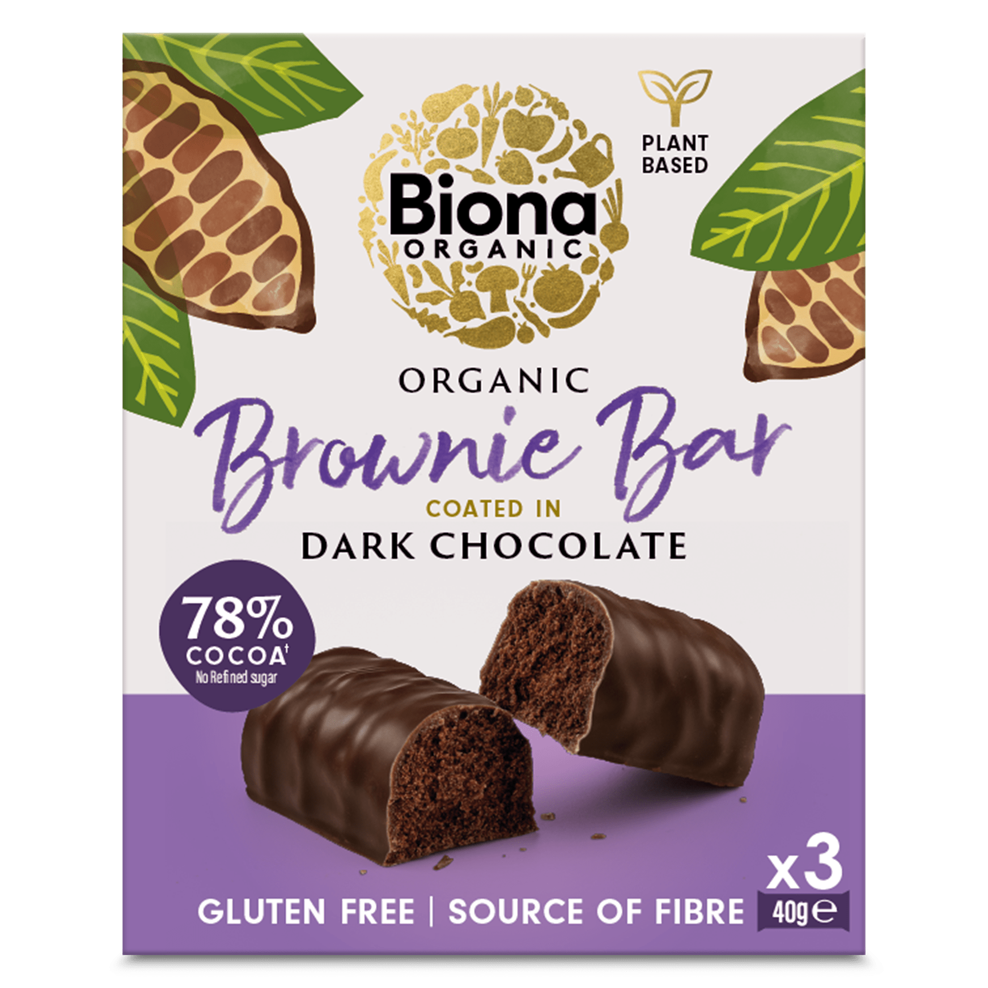 Dark Chocolate Brownie Bar 3 x 40g – Biona